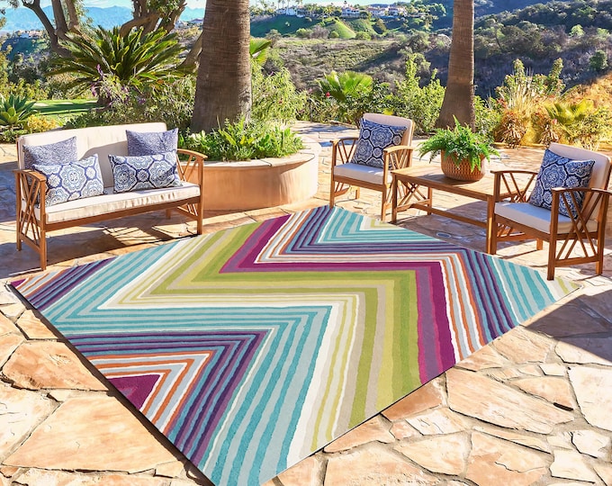 Fun Colorful Outdoor Rugs. Acrylic Paint Patterned, Durable, Easy to ...