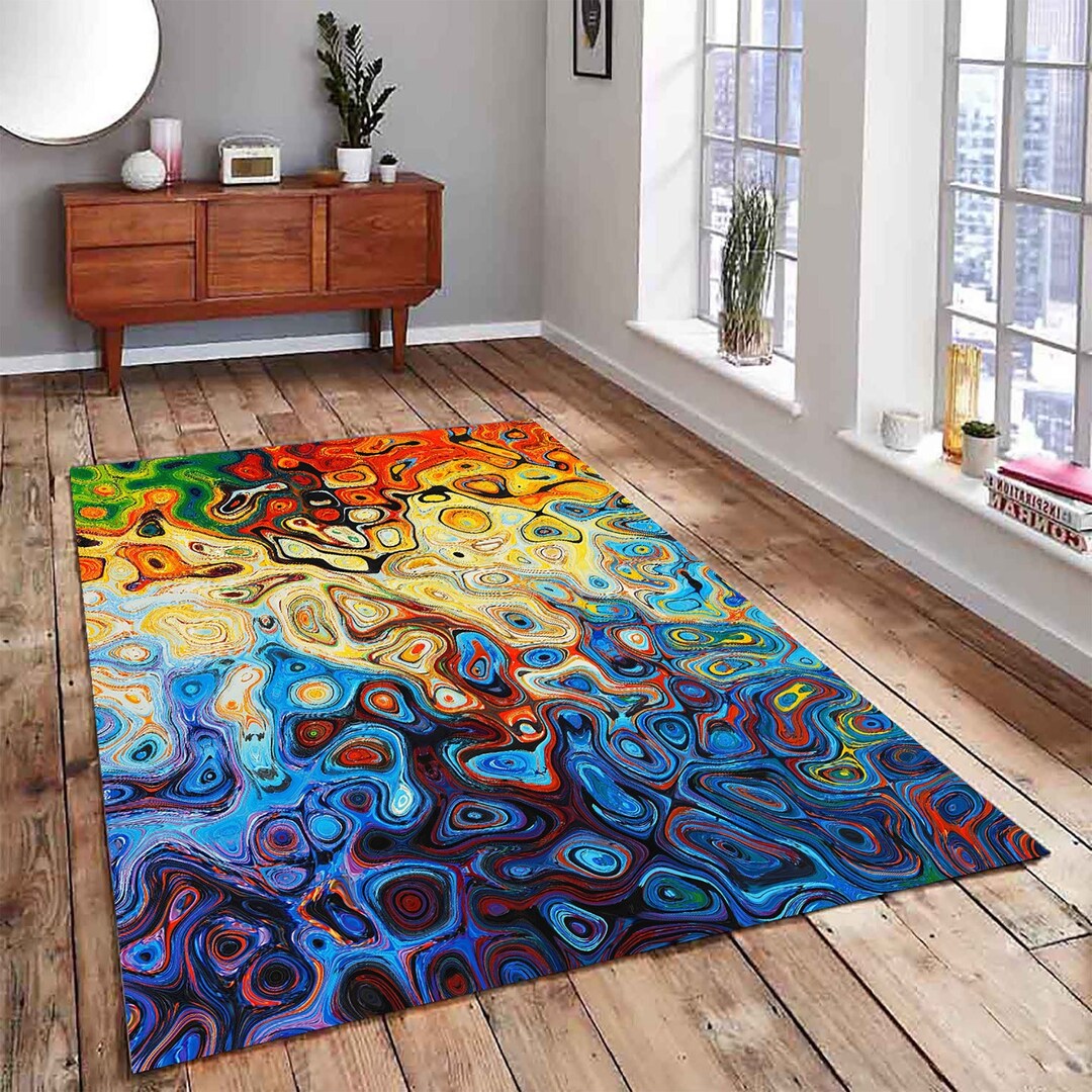 Birthday Gift Rug, Abstract Watercolor Flower and Leaves Pattern Rug ...