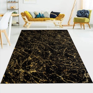 Marble Pattern Rug, Black and Gold Marble Texture Rug Area Rug ...