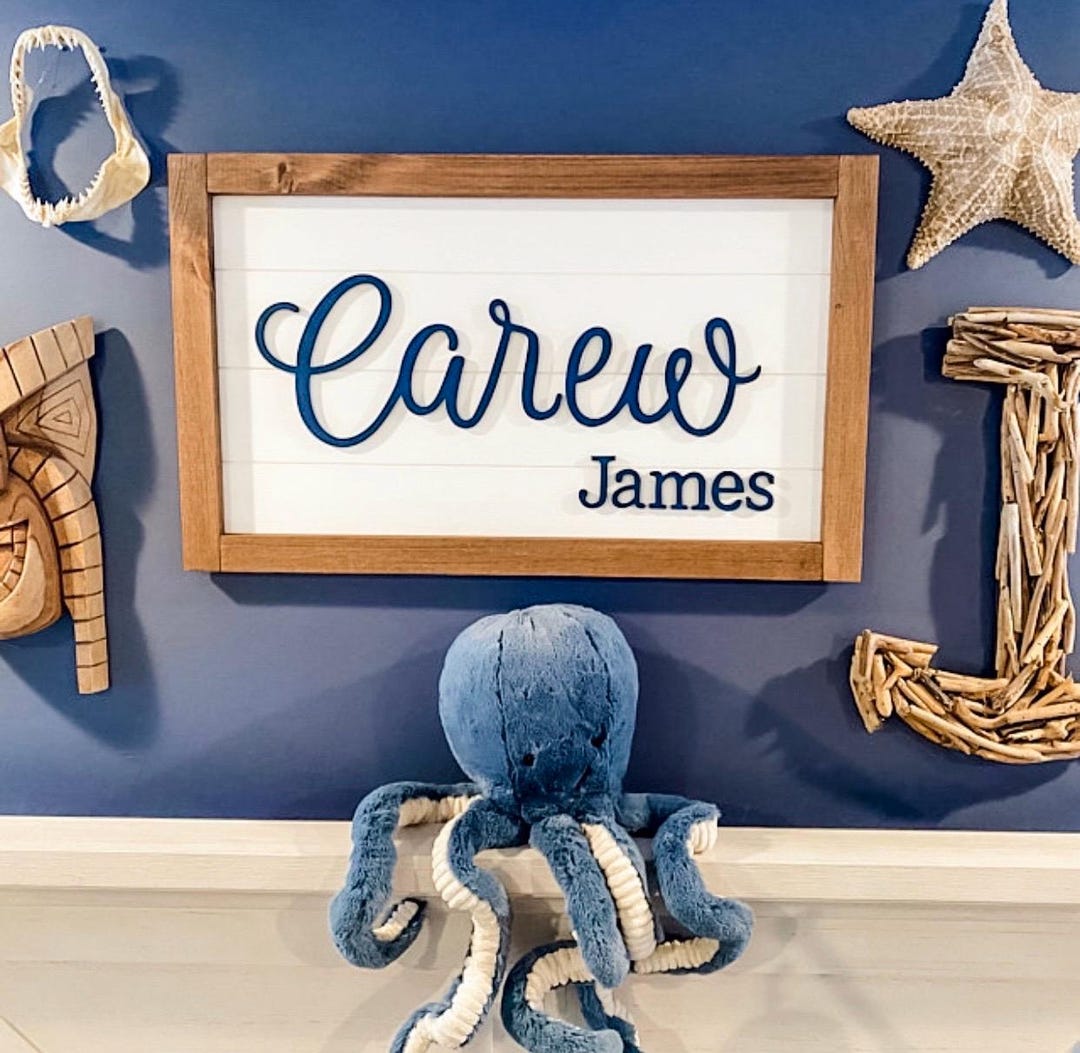 Custom Nautical Nursery Decor, Baby Boy Wooden Wall Name, Navy Blue ...