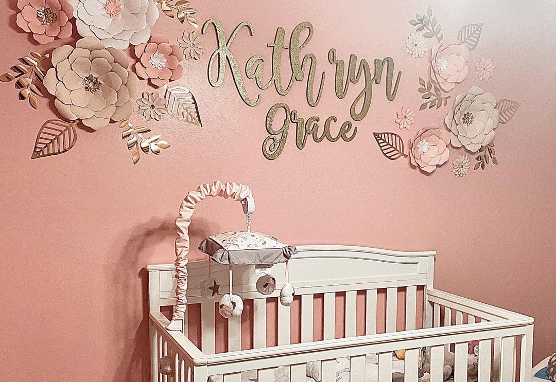 Large Custom Nursery Name Girl, Gold Glitter Baby Name, Wall Art Decor ...
