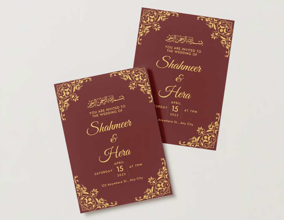 Islamic Wedding Invitation, Baraat Invitation Gold, Muslim Wedding ...