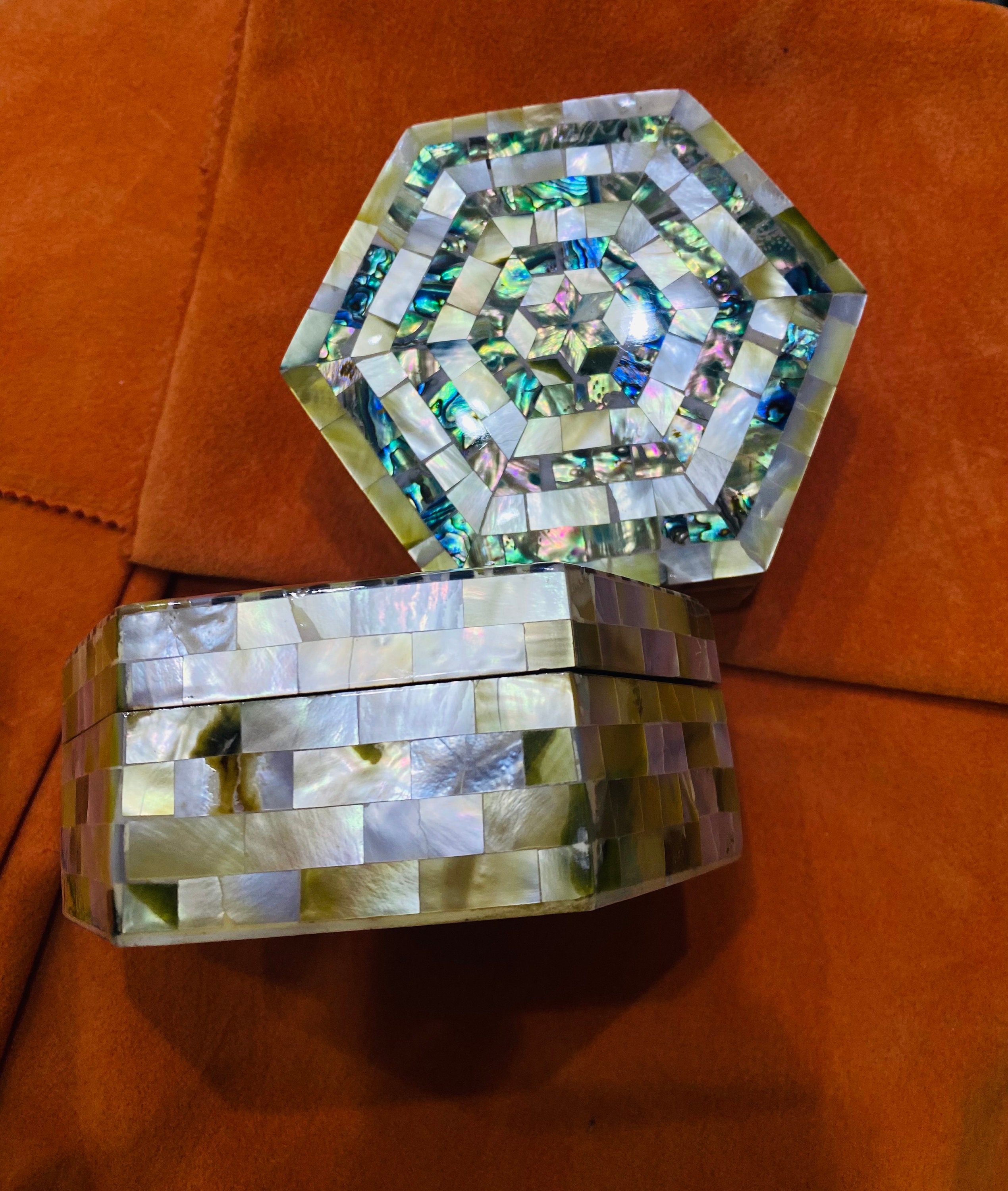 Mother of Pearl Inlay Jewelry Box: Blue Paua Shells, Handmade Beech ...