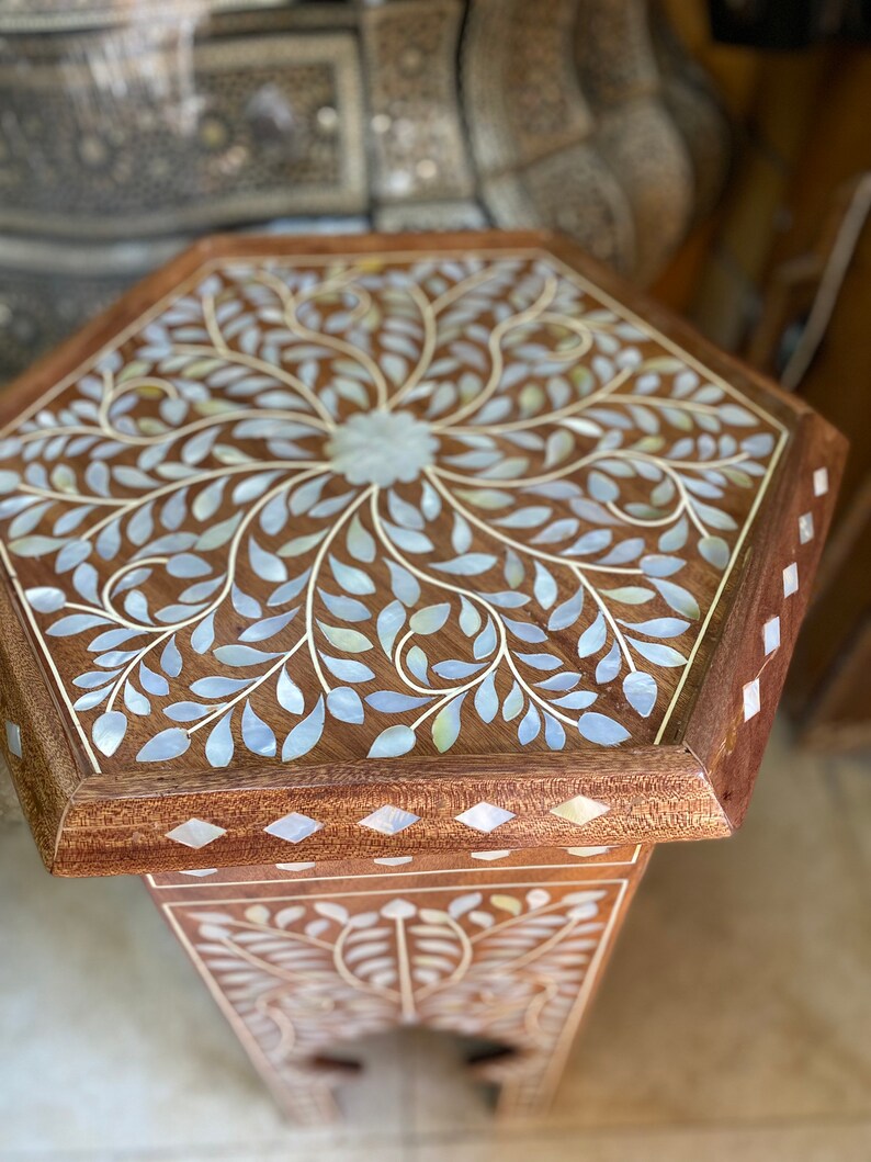 Side Table Inlaid With White Mother of Pearl - Etsy