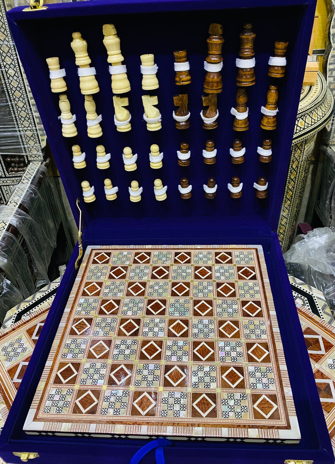 Chess Board , Chess Set , Game , Mother of Pearl , Wood , Handmade . in ...