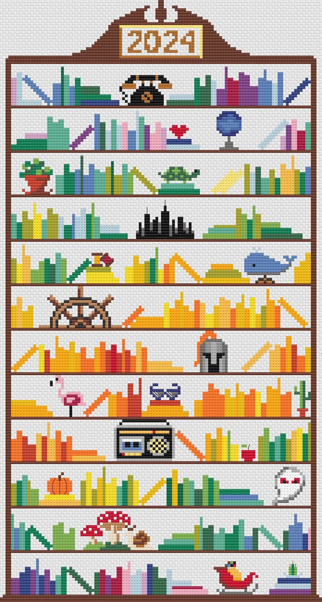 Temperature Library 4 - High Temperature Cross Stitch Pattern Bookshelf - PDF Instant Download ...