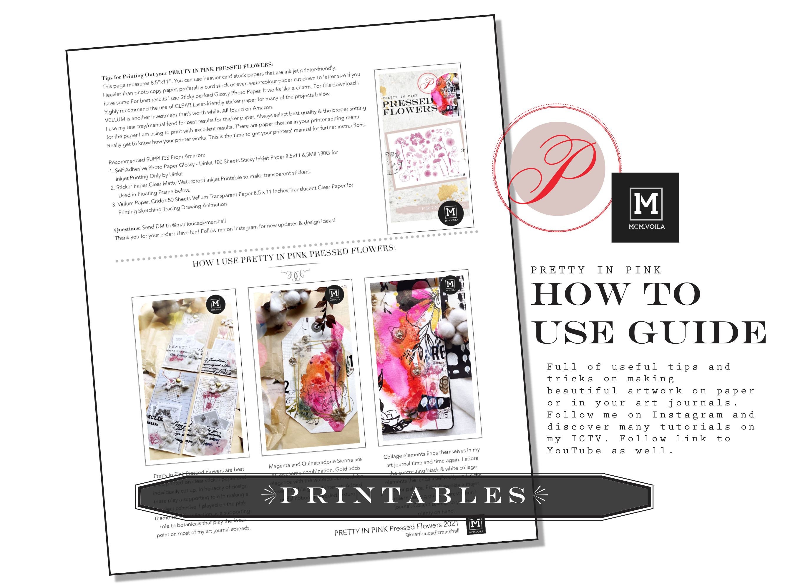 Pretty in Pink Flowers PRINTABLES Digital Download DIY | Etsy