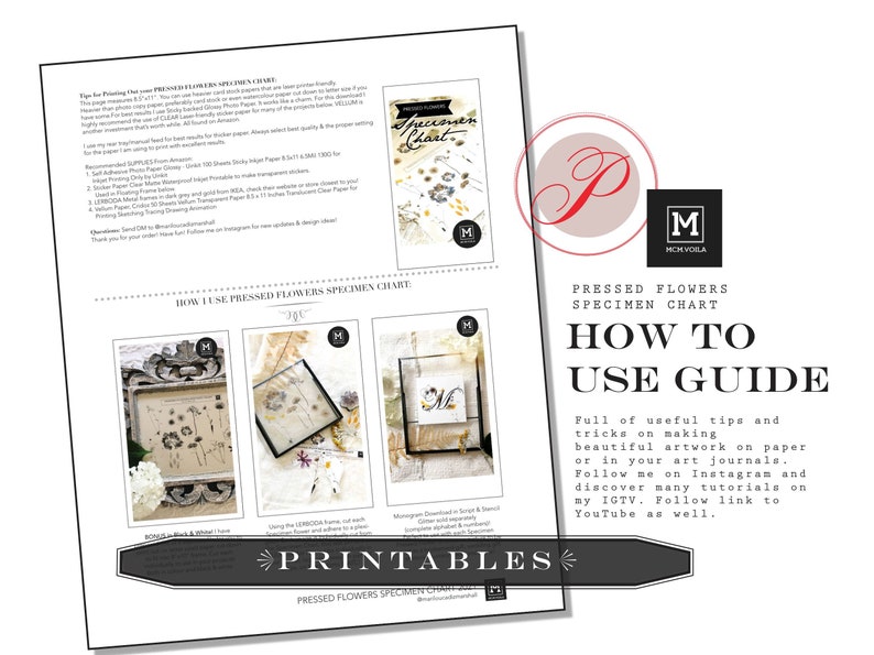 Presssed Flower Specimen Chart PRINTABLES, Digital Downloads, Faux ...