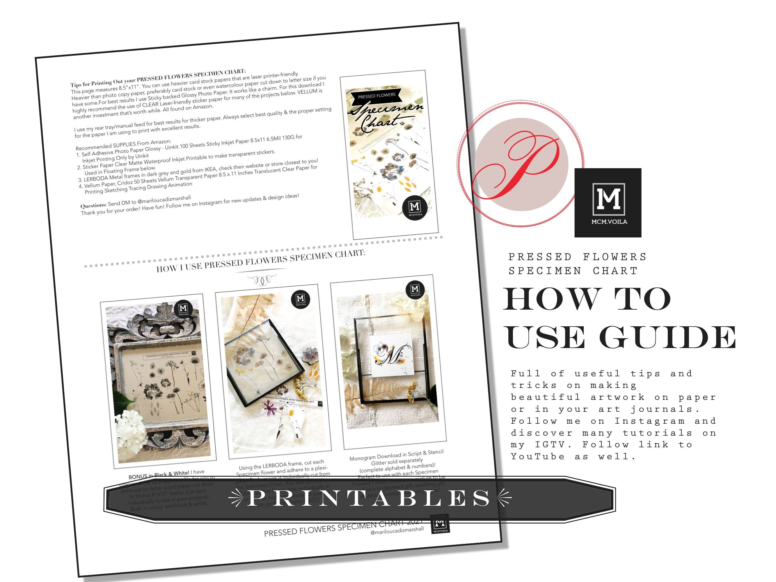 Presssed Flower Specimen Chart PRINTABLES, Digital Downloads, Faux ...