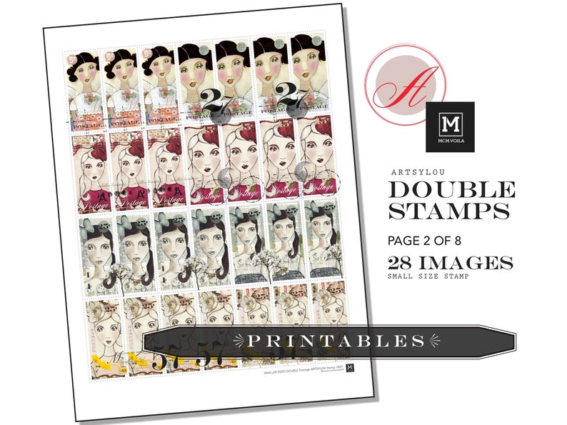 ARTSYLOU Double Stamp PRINTABLES, Digital Download, Faux Postage Stamps ...