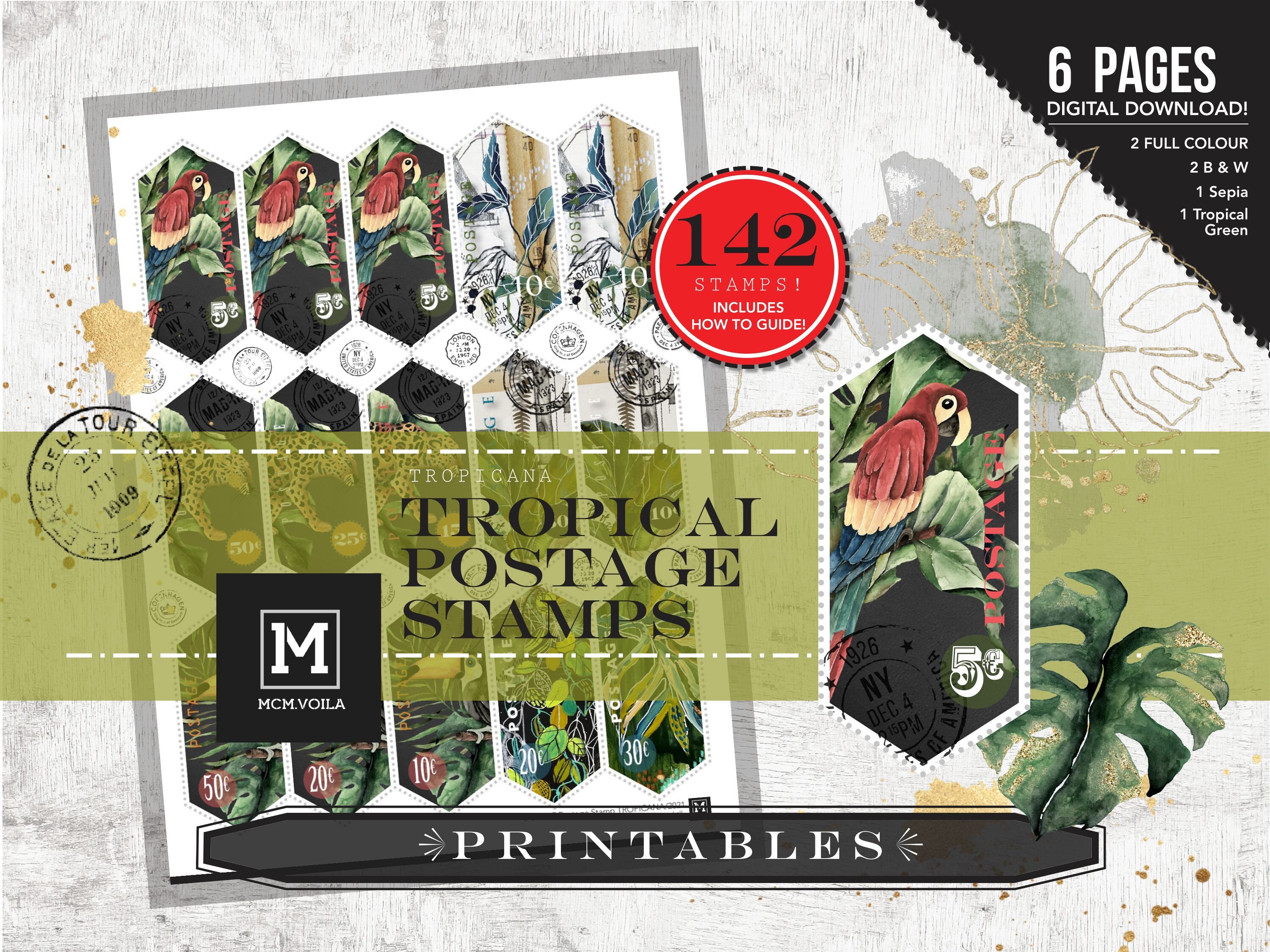 TROPICANA Tropical Postage Stamp PRINTABLES, Faux Postage Stamps ...