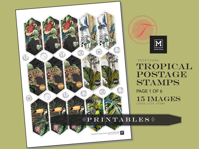 TROPICANA Tropical Postage Stamp PRINTABLES, Faux Postage Stamps ...
