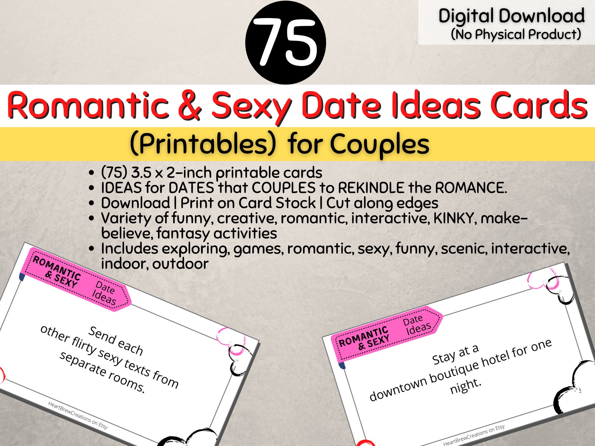 75 Romantic And Sexy Date Ideas For Couples Cards Digital Download