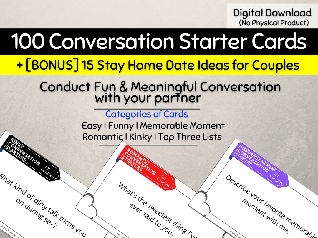100 Conversation Starter Cards for Couples + [BONUS GIFT- 15 Stay Home ...