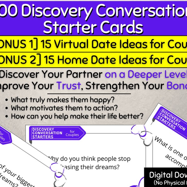 100 Conversation Starter Cards for Couples BONUS GIFT 15 Stay Home Date ...