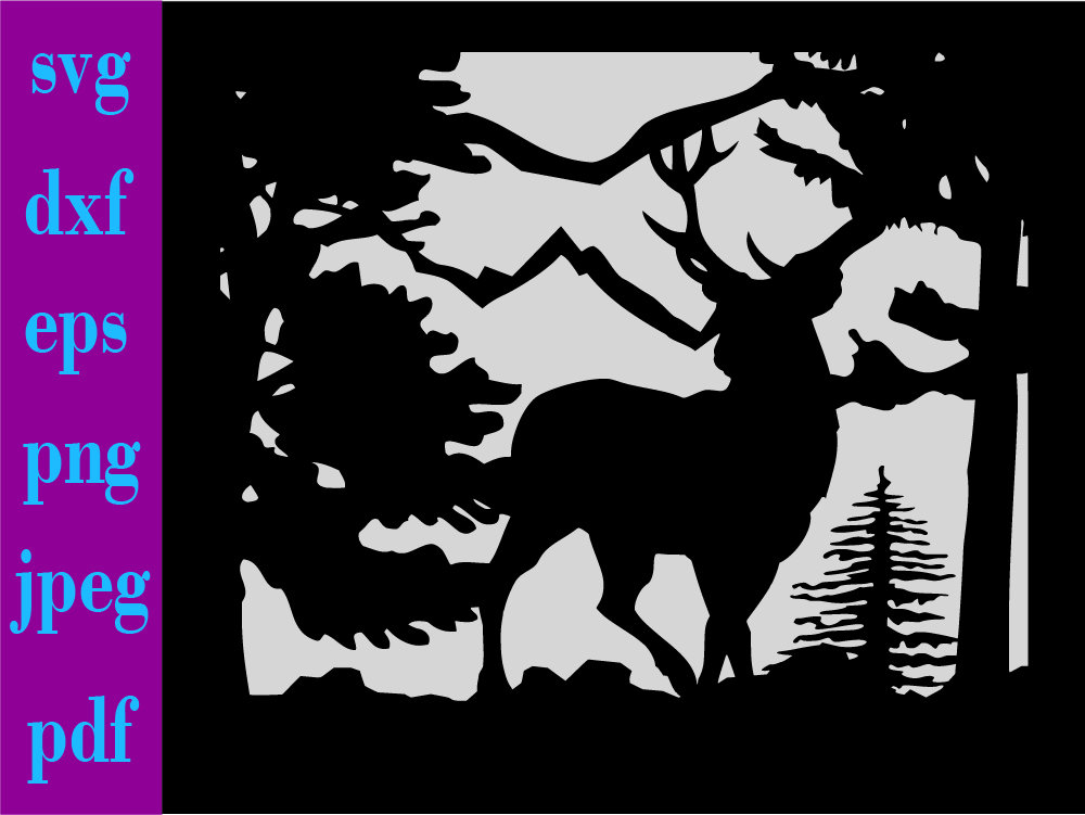Deer SVG Buck Trees Mountain Deer and Mountains Svg Deer | Etsy