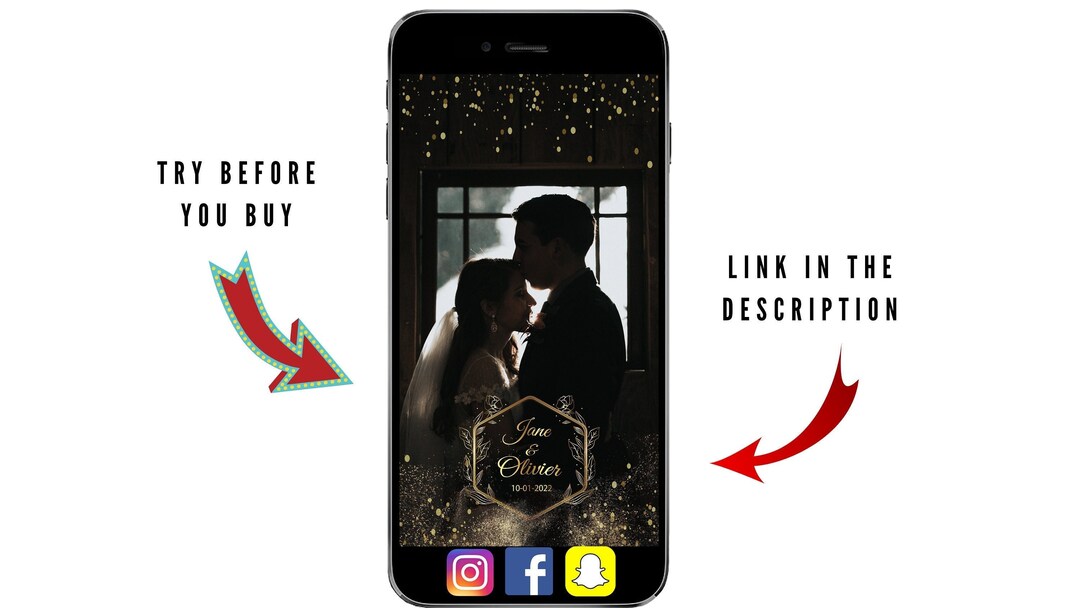 Gold Glittery Wedding Snapchat Filter, Personalized Filter, Tiktok ...