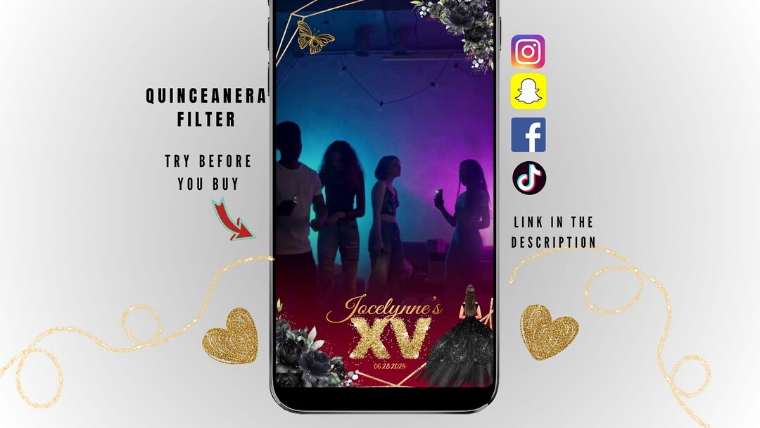 Black Gold Floral Quinceanera Snapchat Filter, Instagram Filter, Filter ...