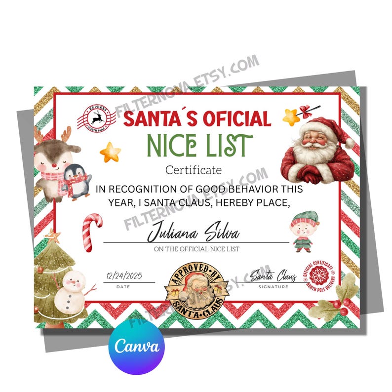 Editable Santa Nice List Certificate | Printable Christmas Certificate ...