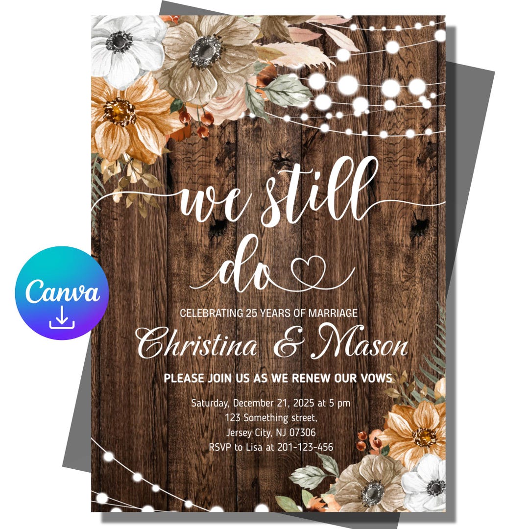 Rustic Vow Renewal Invitation Template: Fall Floral Canva Design ...