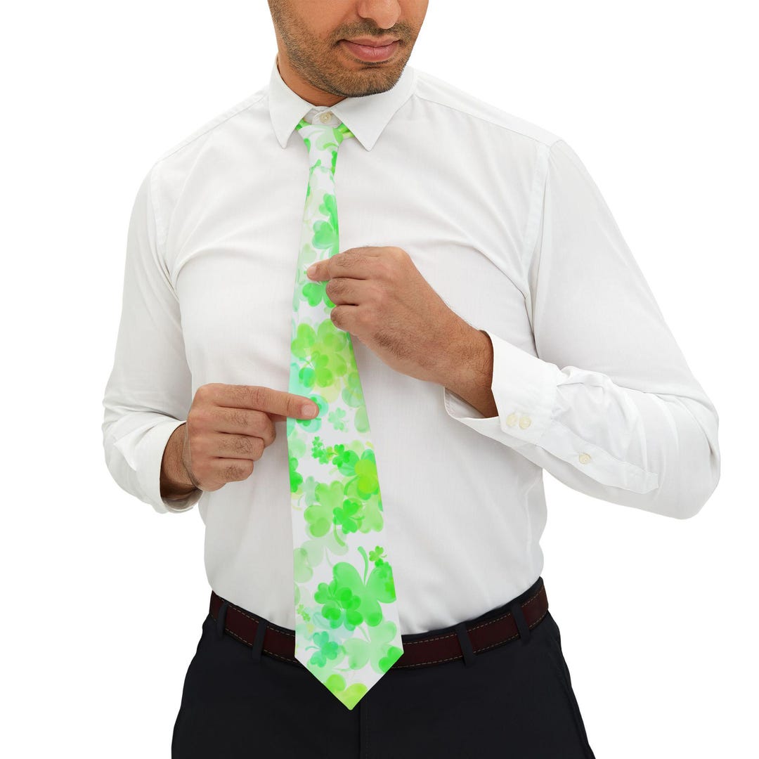 St. Patrick's Day Necktie - Neon Shamrock Mens Tie - Lucky Tie for ...