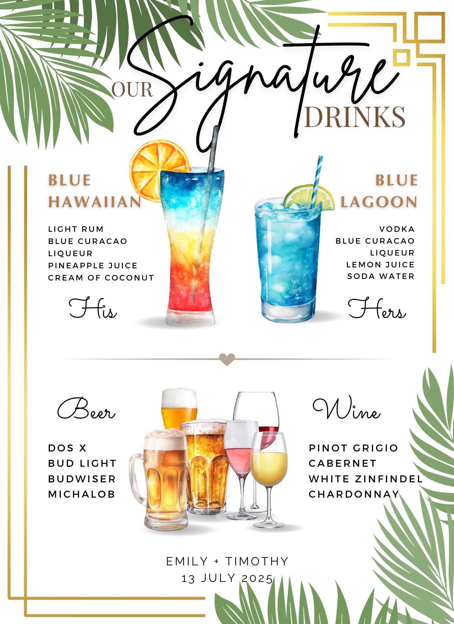 Personalized Signature Drink Menu - Customizable Drink Menu for Special ...