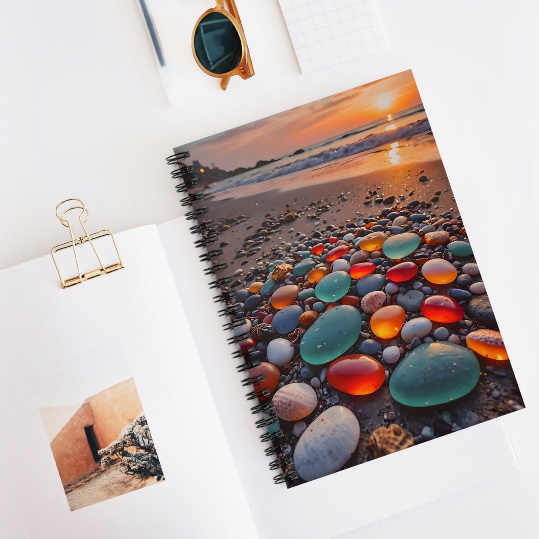 Colorful Sea Glass on Beach Shore Journal Notebook - Sea Glass on a ...