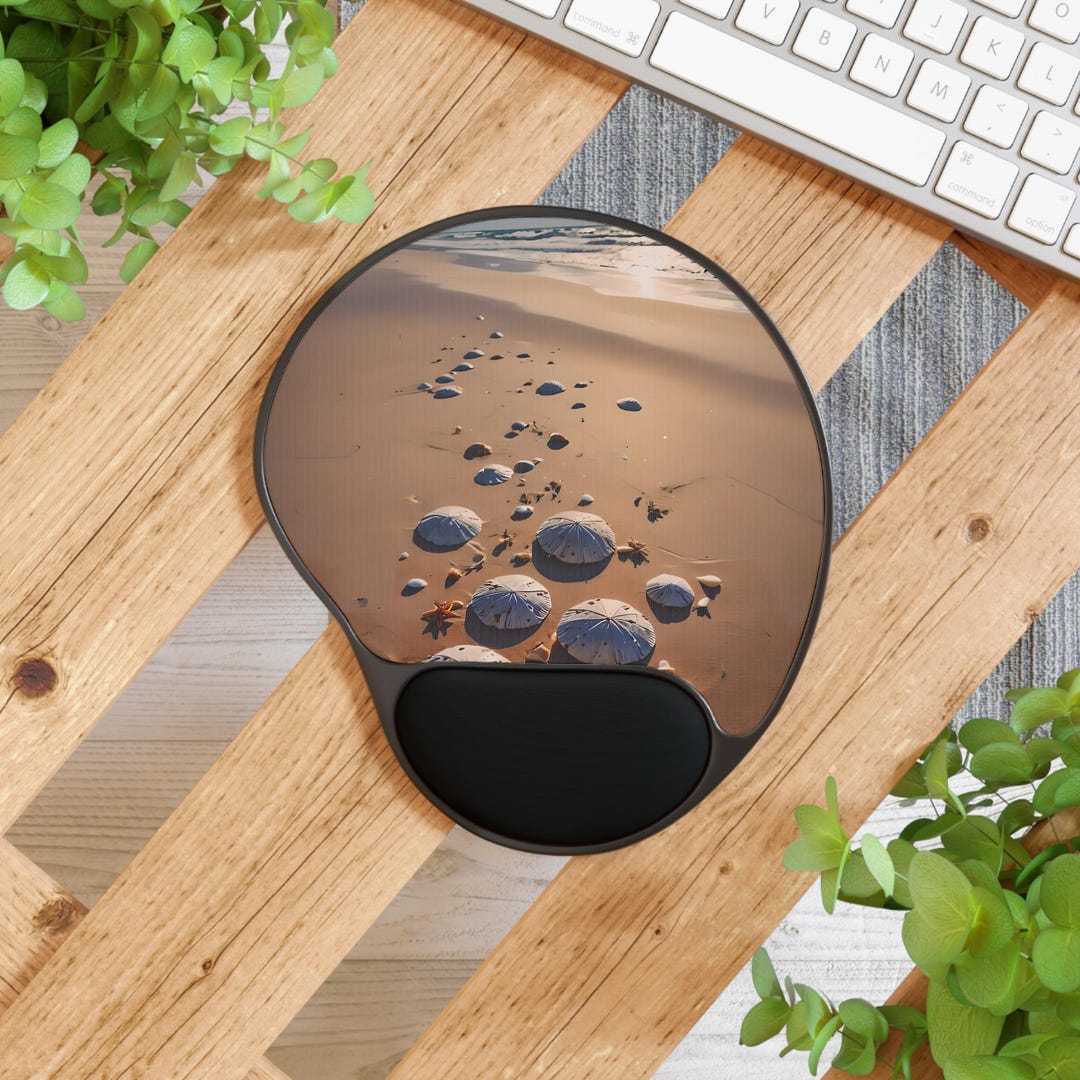 Coastal Beach With Sand Dollar Trail Mouse Pad, Nautical Wrist Rest ...