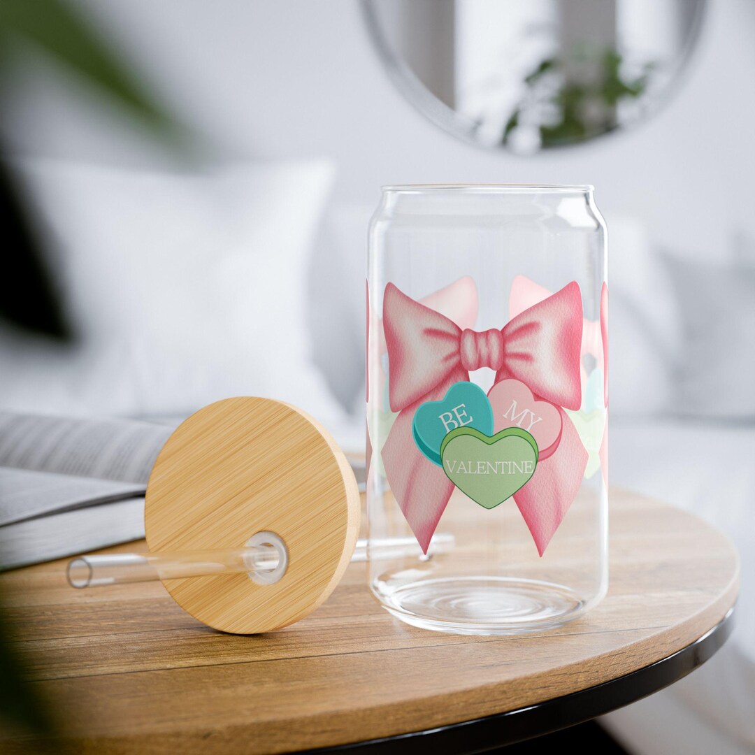 Cute Pink Bow and Heart Candy Sipper Glass - Be My Valentine Sipper ...