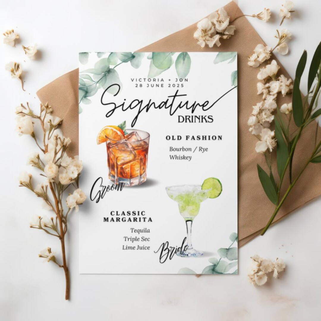 Personalized Signature Drink Menu Sign - Customized Bar Menu Sign ...