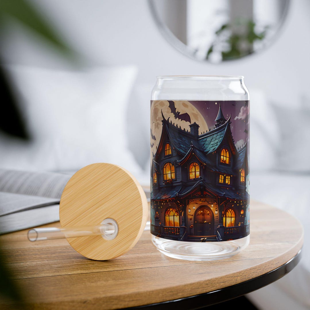 Haunted Mansion Sipper Glass, Spooky Halloween Glass Sipper, Haunting ...