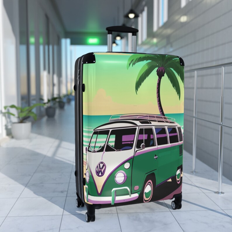 Retro Beach Bus Travel Suitcase Retro Adventure Bus Suitcase Retro ...