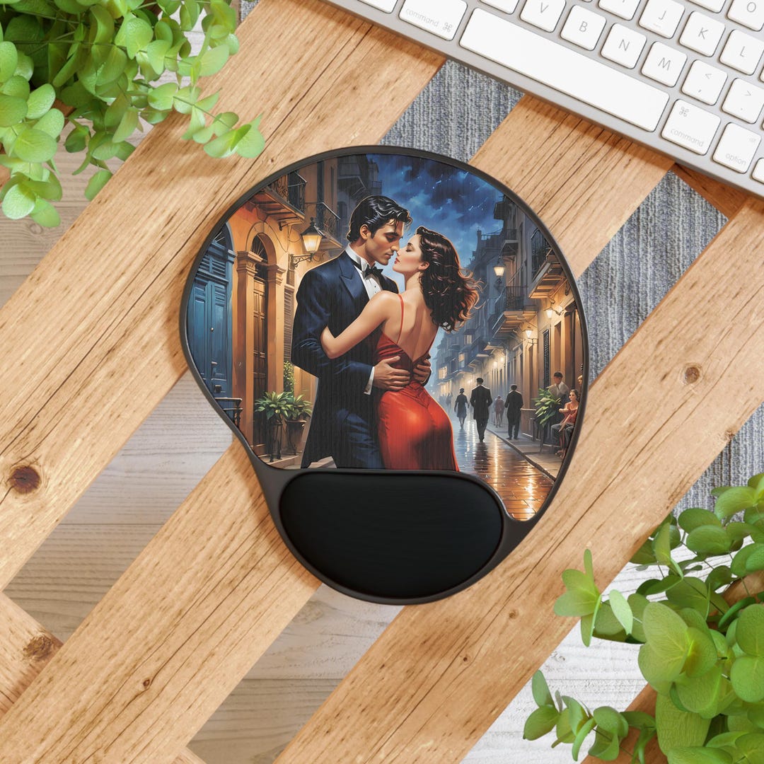 Tango Dance Mouse Pad and Wrist Rest - Romantic Couple Night Out Street ...