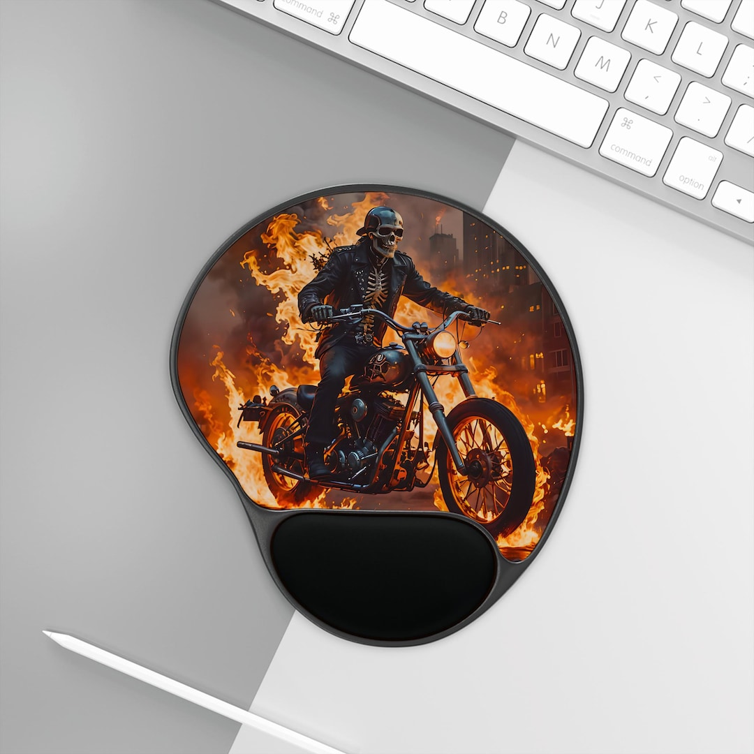 Fire Ball Skeleton on Wheels Mouse Pad Wrist Rest - Skeleton on ...