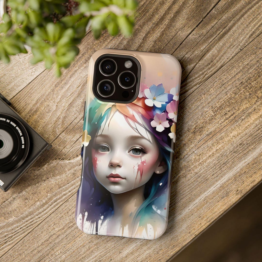 Whimsical Young Artist Girl With Flowers Magnetic Tough Case - Floral Phone Case - Cute Artistic ...