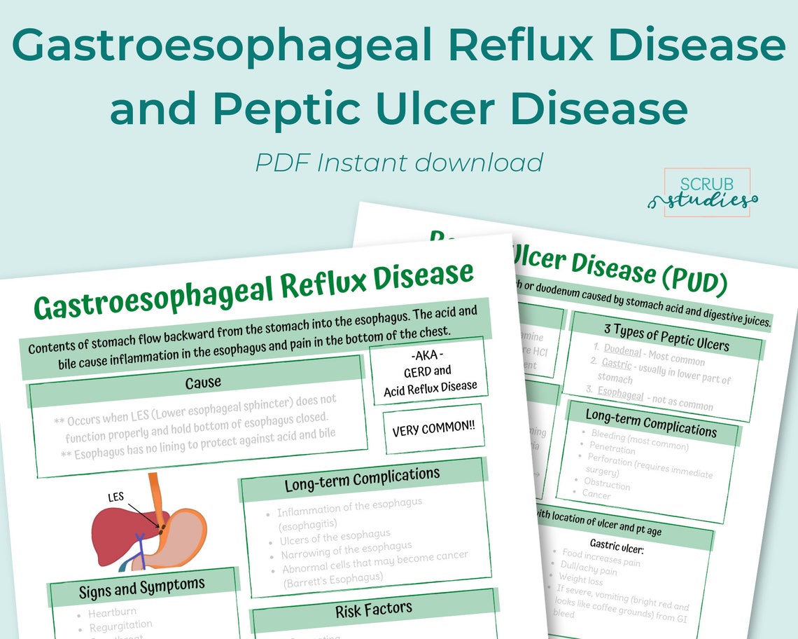 GERD and PUD Study Guide Gastroesophageal Reflux Disease | Etsy