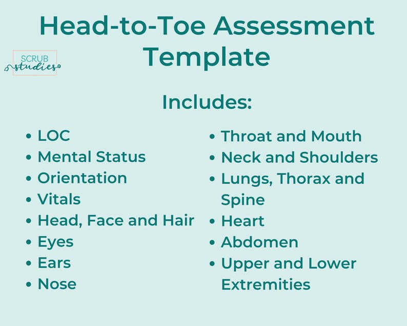 Head-to-toe Assessment Template Nursing Study Guide - Etsy