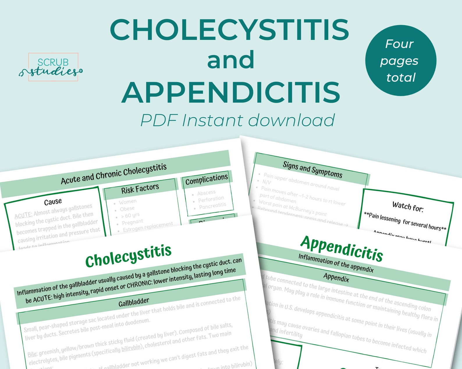 Cholecystitis and Appendicitis Study Guide Nursing Study - Etsy