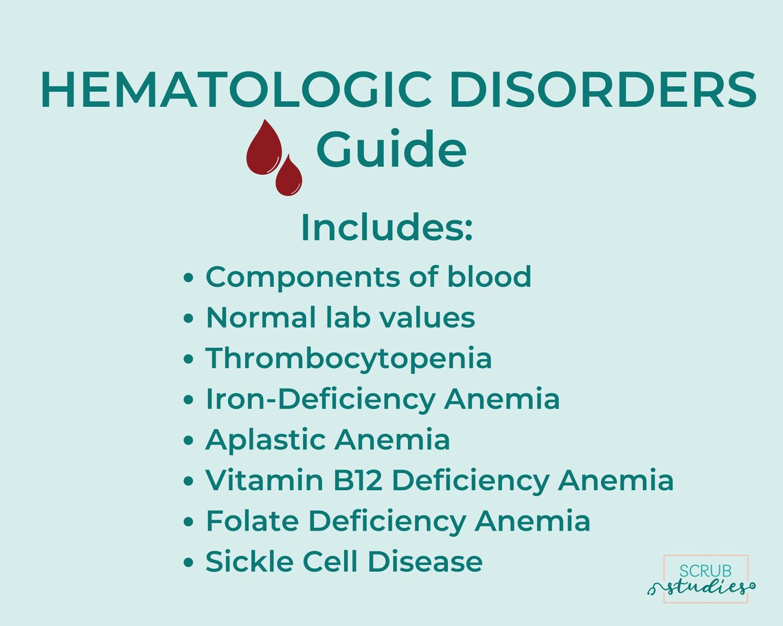 Hematologic Disorders Study Guide Hematology Nursing Study - Etsy