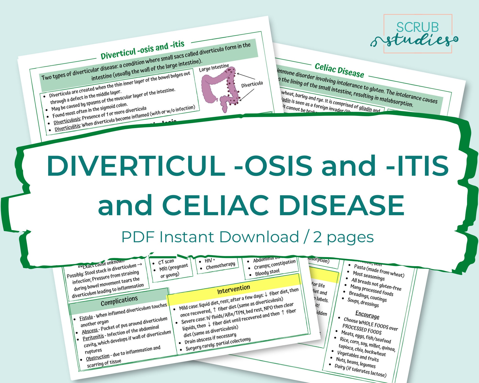 Diverticulosis Diverticulitis and Celiac Disease Study Guide - Etsy