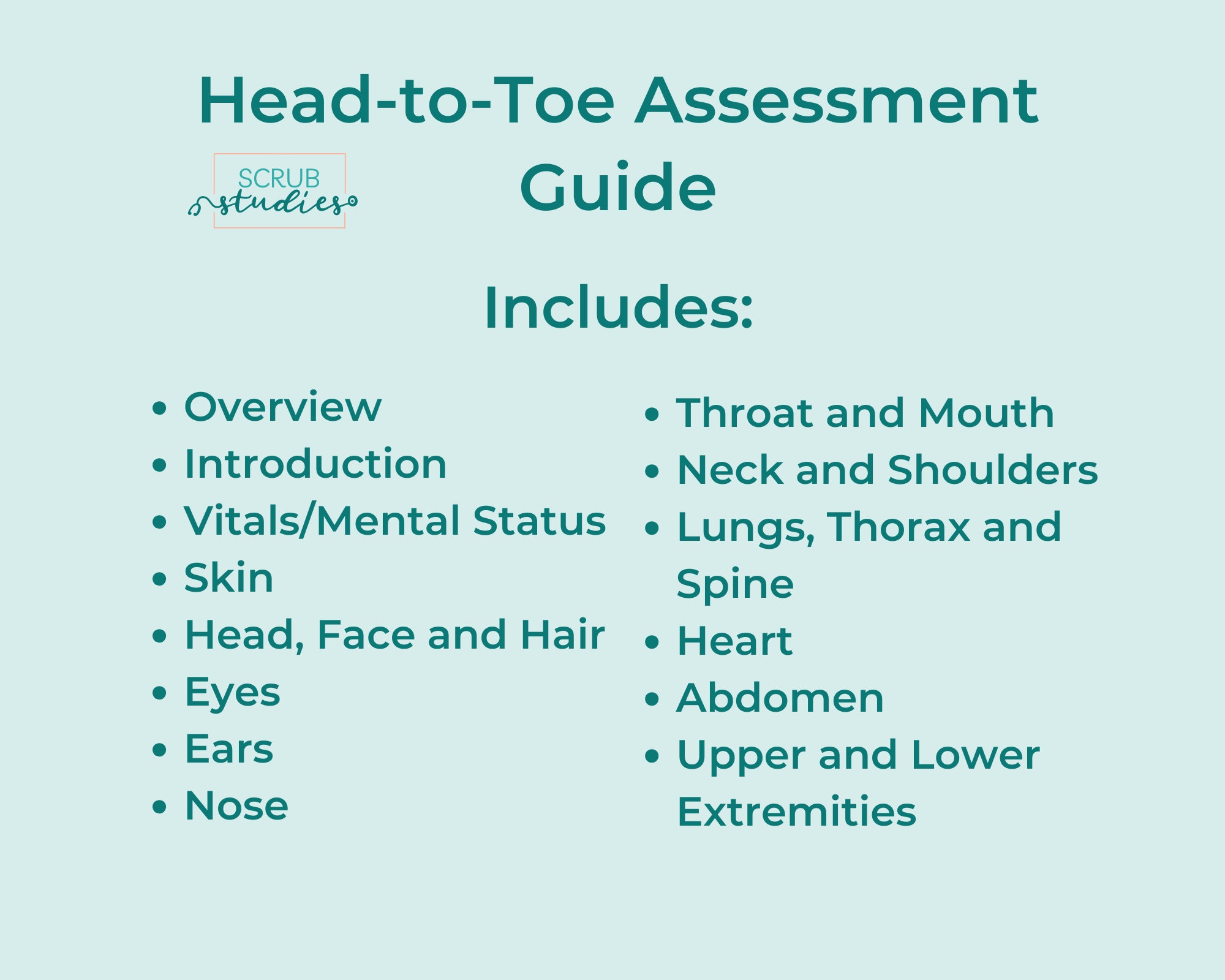 Head-to-toe Assessment Guide | Nursing Study Guides | Digital Download ...