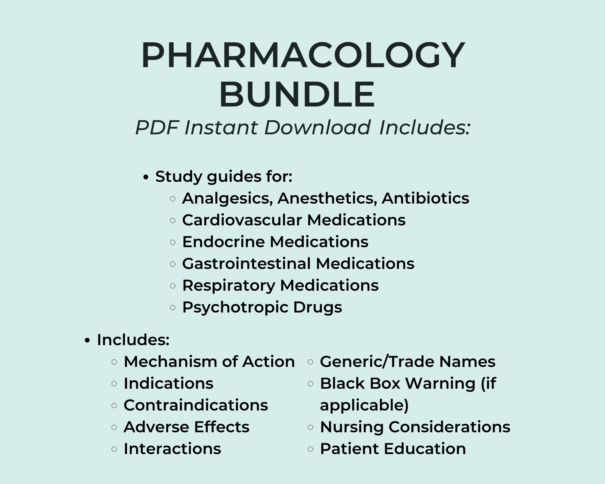 Pharmacology Bundle Nursing Student Study Guide - Etsy