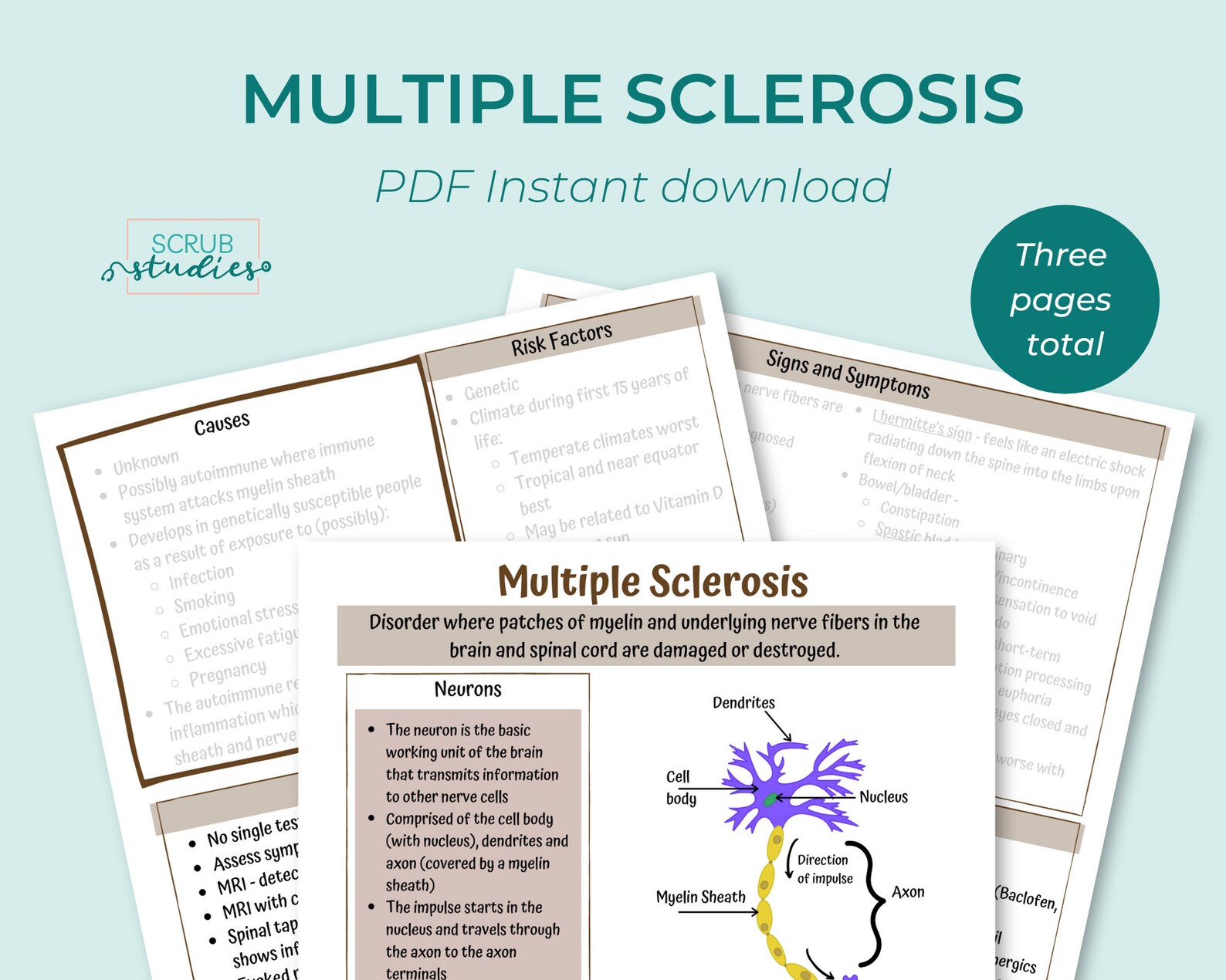 Multiple Sclerosis Neurological Disorders Nursing Study - Etsy