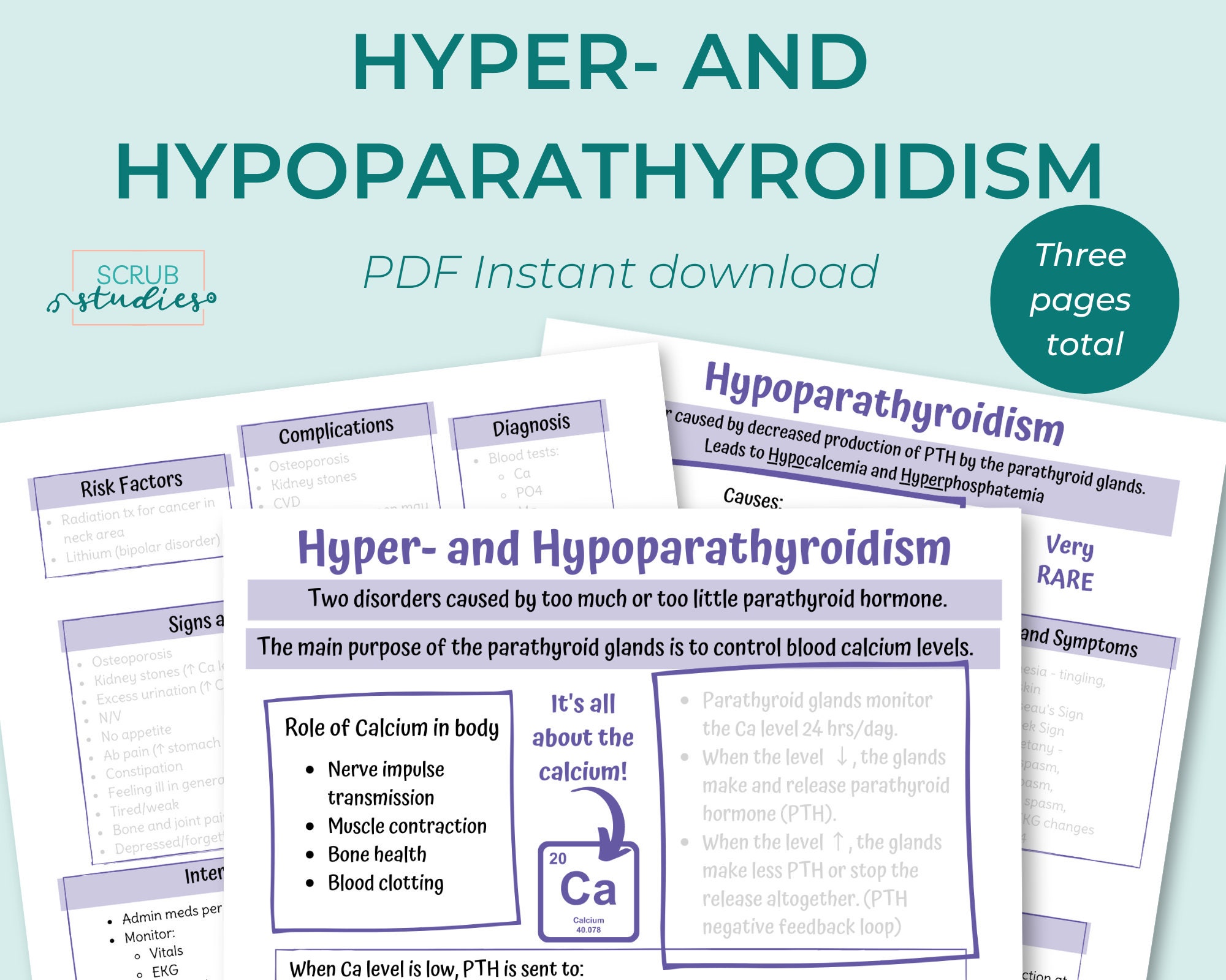 Hyper and Hypoparathyroidism Nursing Study Guide Digital | Etsy