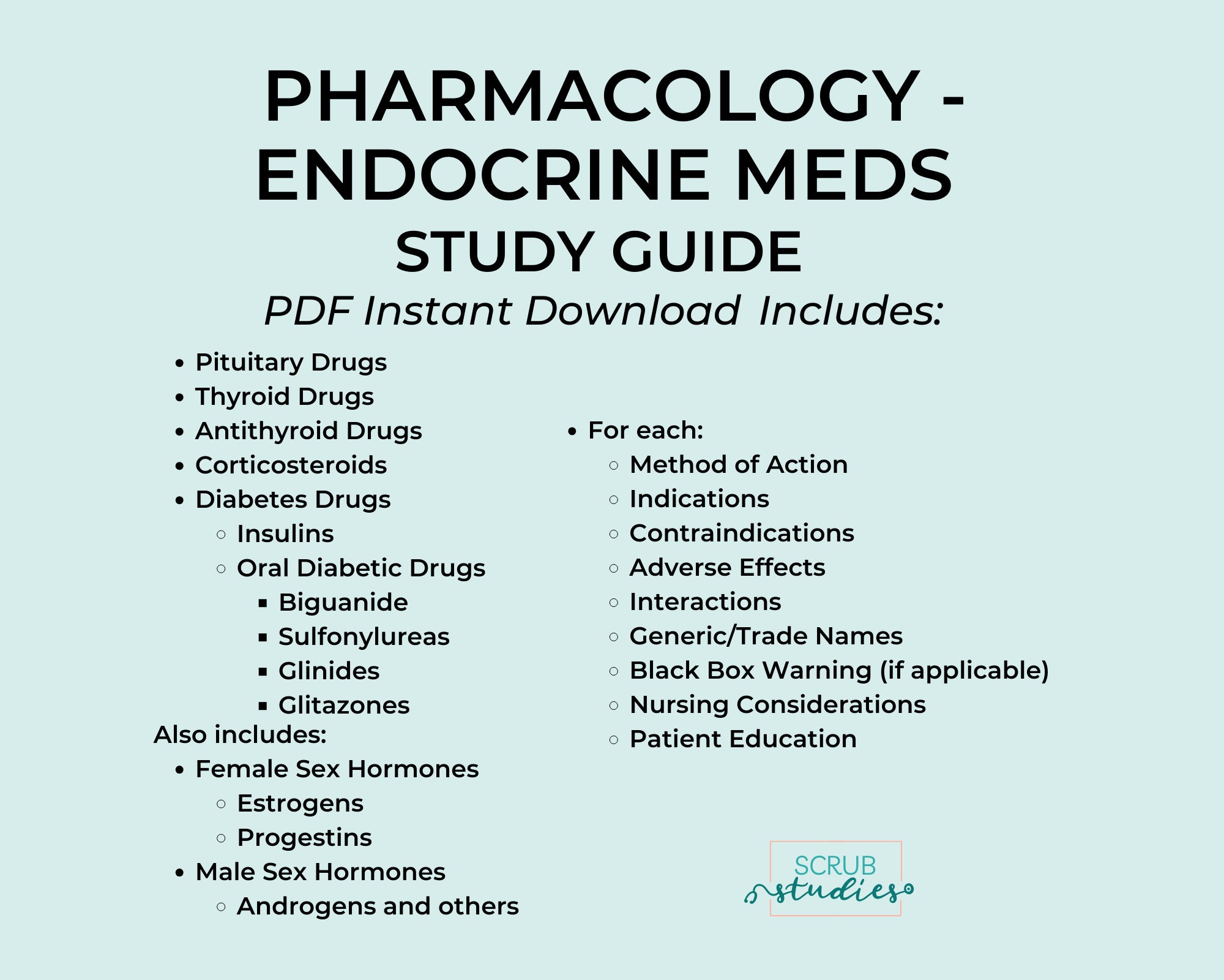 Pharmacology Endocrine Medications Nursing Student Study Guide ...