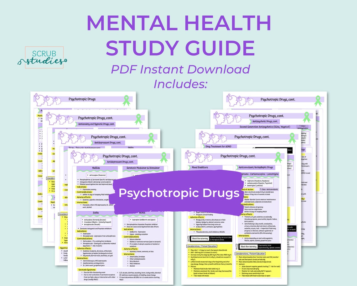 Psychiatric-mental Health Study Guide Nursing Student Study - Etsy