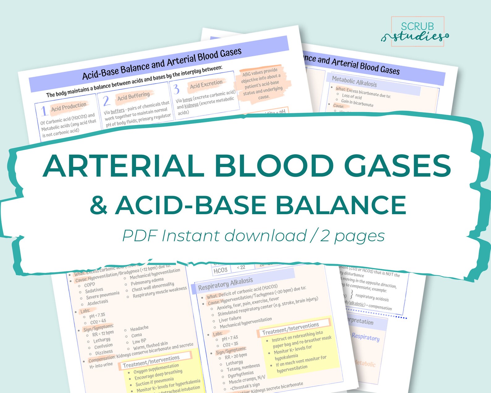 Arterial Blood Gases Acid-base Balance ABG Interpretation | Etsy
