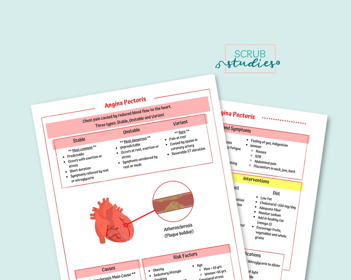 Angina Pectoris Study Guide Digital Download Nursing Study Guide ...