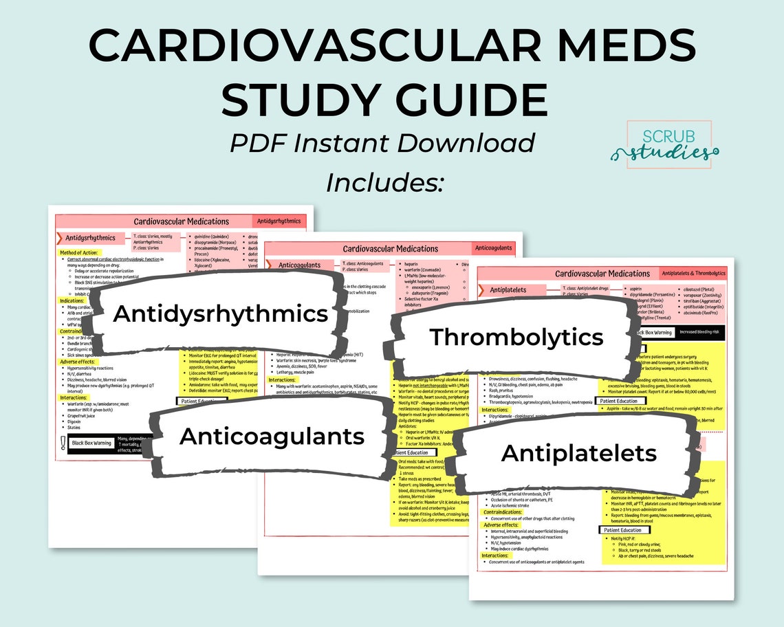 Pharmacology Cardiovascular Medications Nursing Student - Etsy