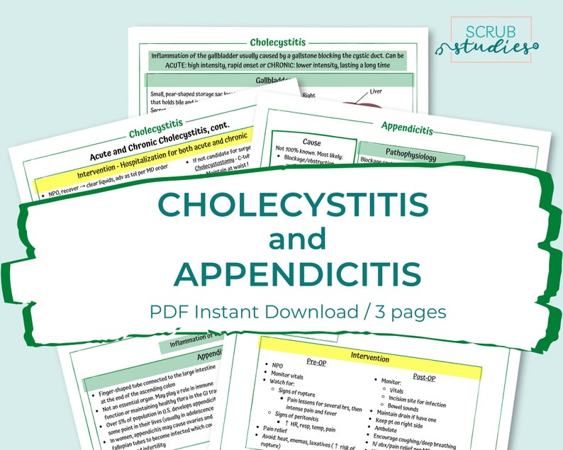 Cholecystitis and Appendicitis Study Guide Nursing Study - Etsy